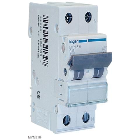 Hager - Interruttore Automatico 1p+n 16a 4.5ka C 2m - Myn516 - ePRICE