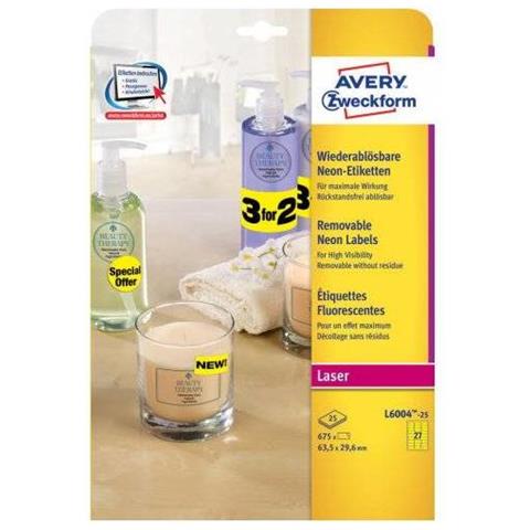 AVERY - L6004-25, Giallo, 2,95 cm, 6,35 cm - ePRICE