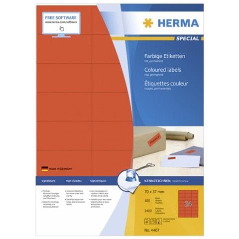 Herma - Labels red 70x37 SuperPrint 2400 pcs. , Rosso, Labels / pack ...