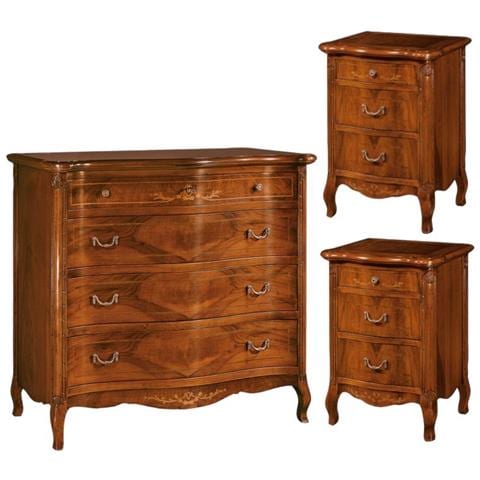 MOBILI 2G - Set 1 Cassettiera 2 Comodini Classici Legno Intarsio Tinta ...