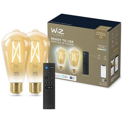 WIZ - Starter Kit Wiz 2 Lampadine Edison Collegate Bianco Variabile E27 50w + Dimmer Con ...