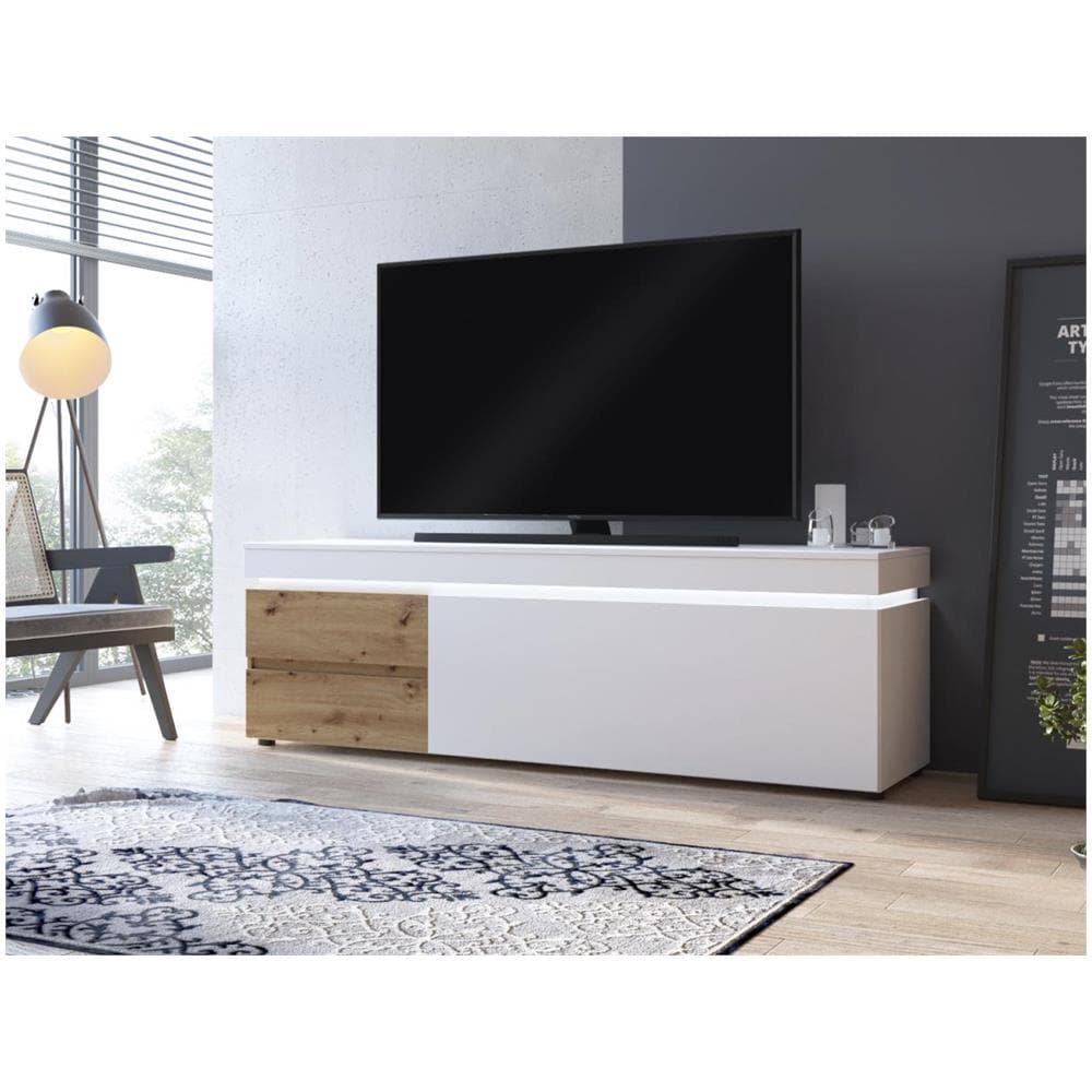VENTE-UNIQUE - Mobile Tv 1 Anta E 2 Cassetti Con Led Naturale E Bianco ...