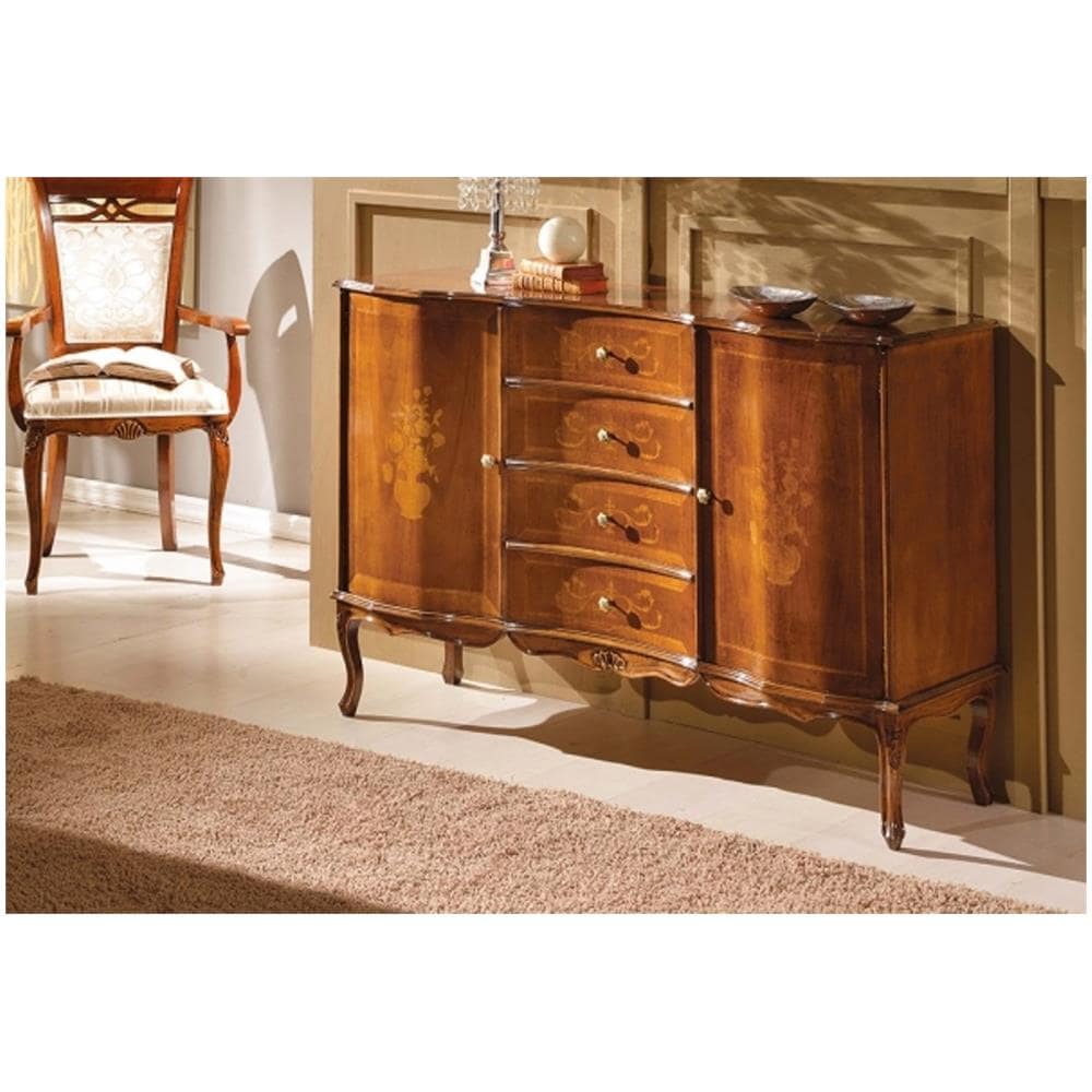 Estea Mobili - Credenza 2 Porte 4 Cassetti Legno Massello Con Intarsio ...