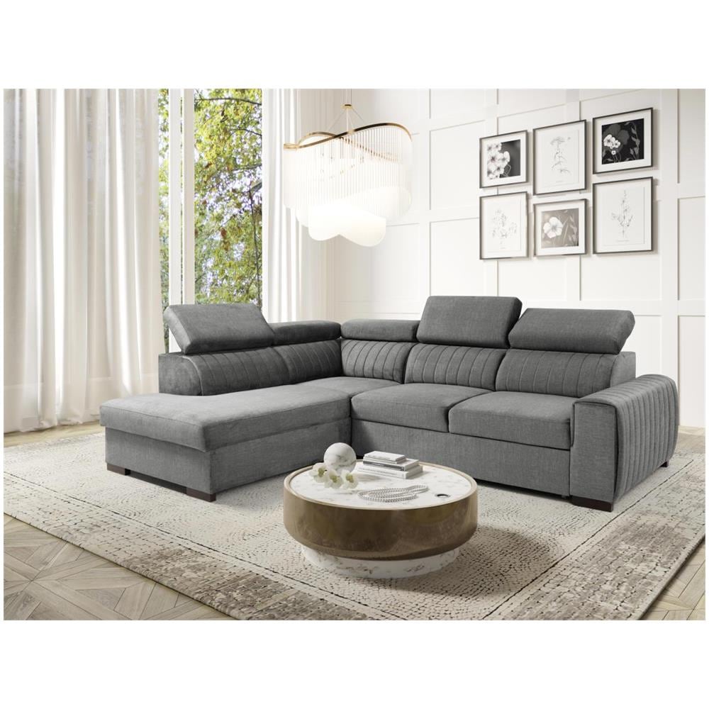 VENTE-UNIQUE - Grande Divano Letto In Tessuto Antracite - Angolo A ...