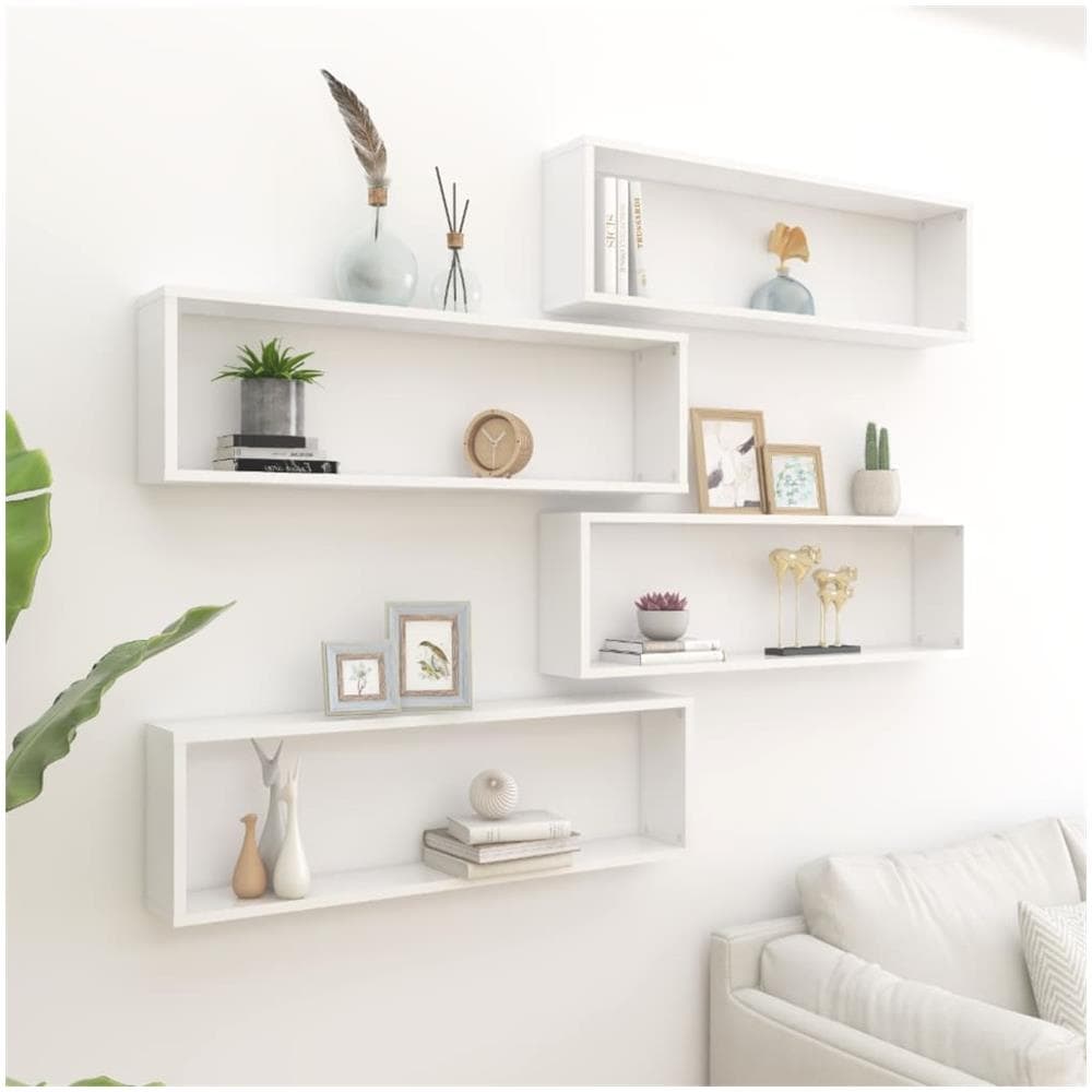 VIDAXL - Mensole Parete a Cubo 4pz Bianco Lucido 100x15x30cm ...