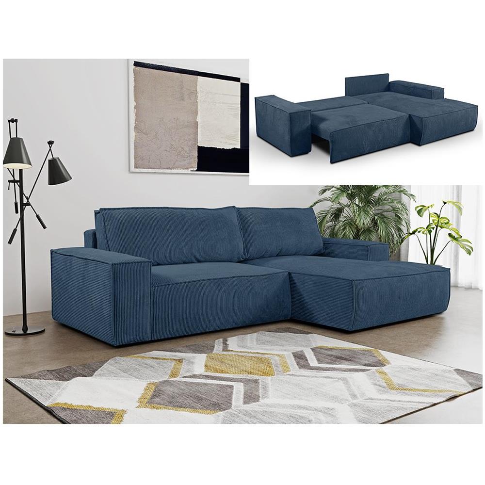 VENTE-UNIQUE - Divano Letto Angolare In Velluto A Coste Blu Marine ...
