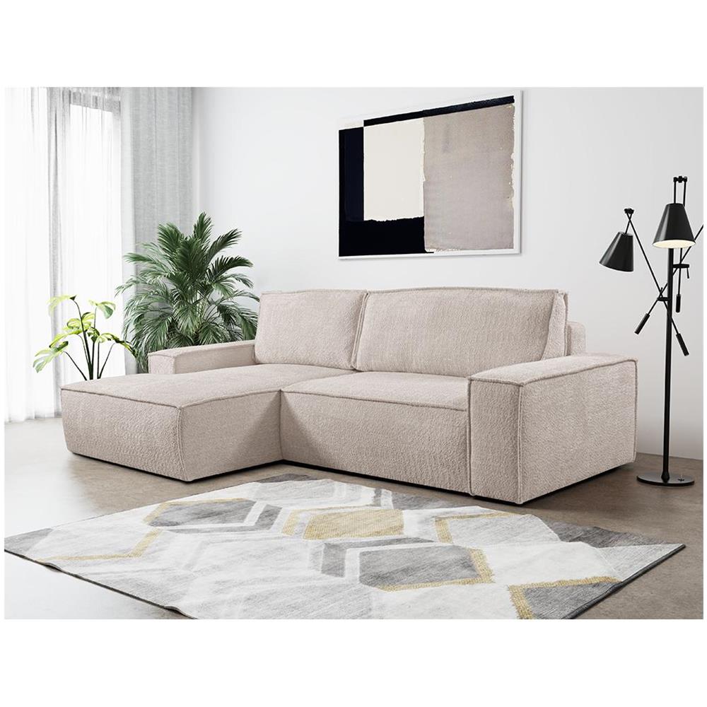 VENTE-UNIQUE - Divano Letto Angolare In Tessuto Bouclette Beige ...