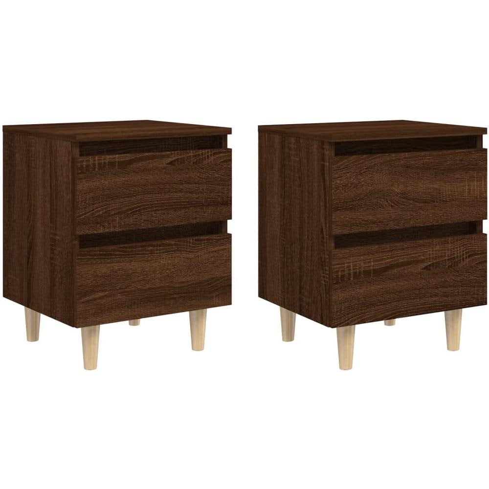 VIDAXL - Comodini Gambe in Legno Massello 2pz Rovere Marrone 40x30x50cm ...