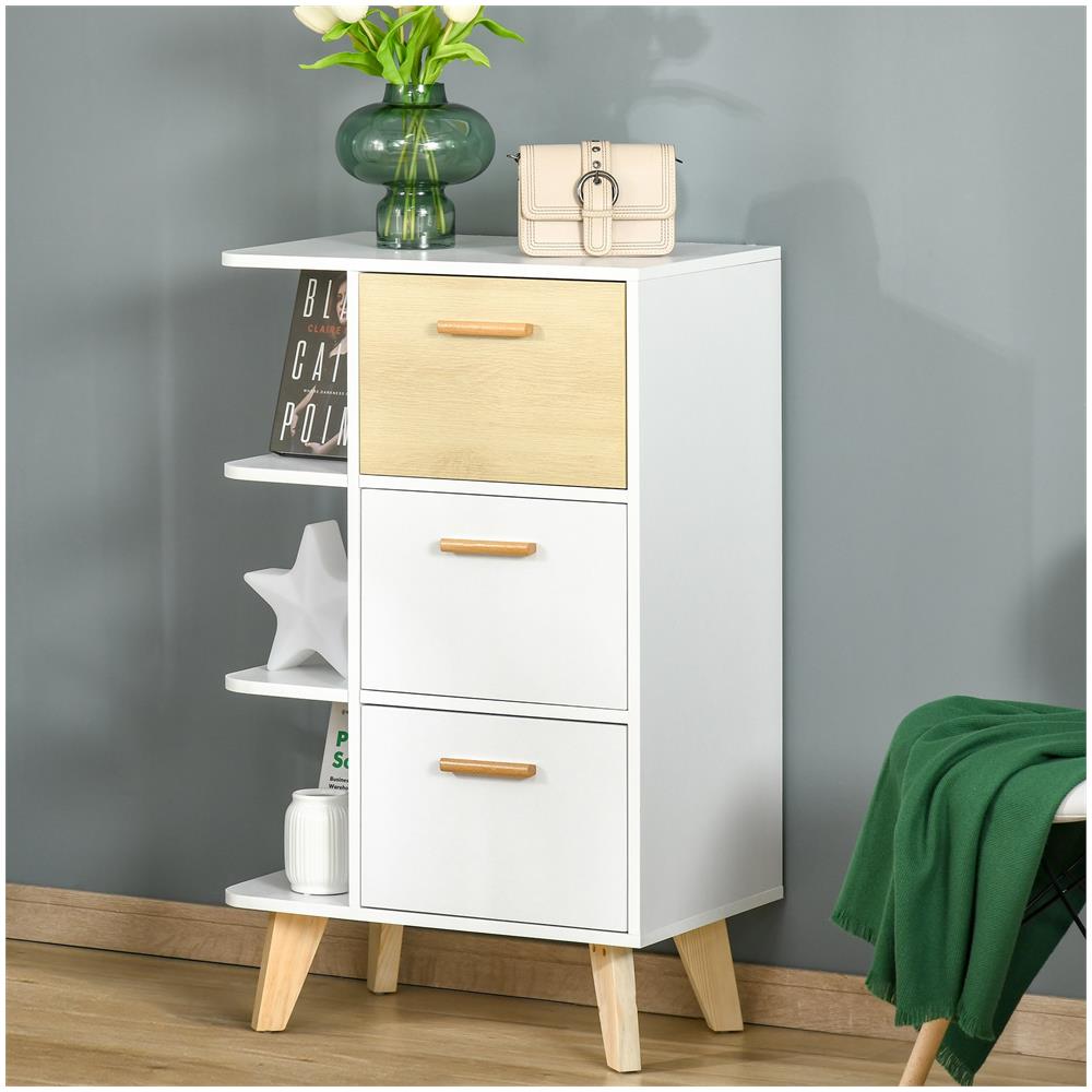 HOMCOM - Mobiletto Multiuso Con Ripiani Aperti E Cassetti - Legno ...