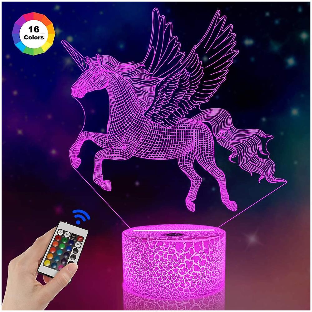 HTN - Lampada Da Comodino Unicorno 3d Illusione Ottica 16 Colori ...