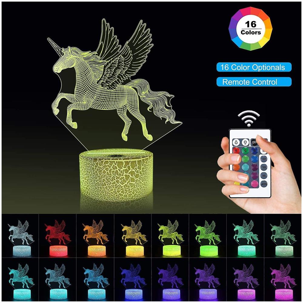 HTN - Lampada Da Comodino Unicorno 3d Illusione Ottica 16 Colori ...