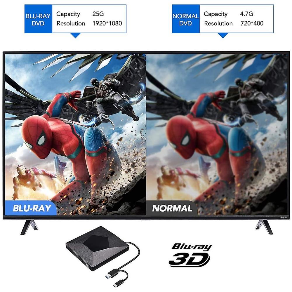 HTN - Blu Ray Ray External Drive Reader, Ultra Slim Usb 3.0 E Type-c ...