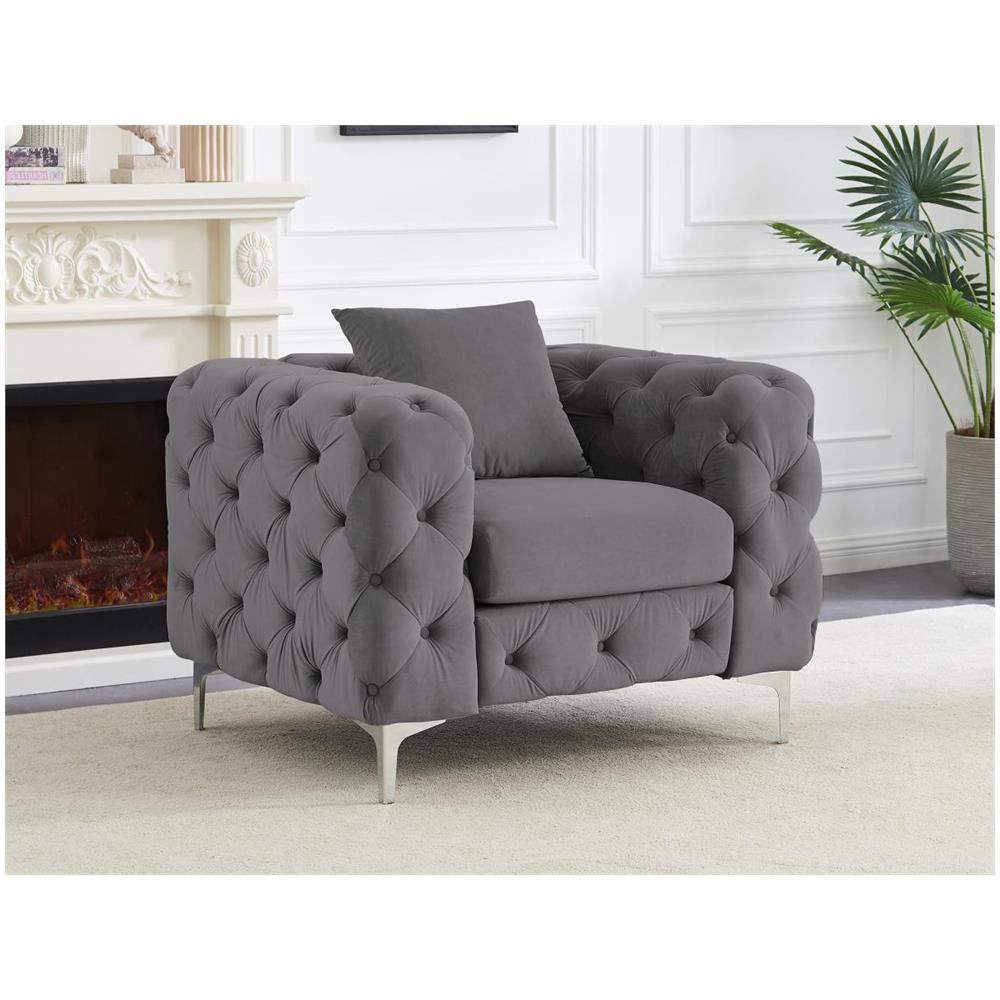 VENTE-UNIQUE - Poltrona Chesterfield In Velluto Antracite - Edwina - ePRICE