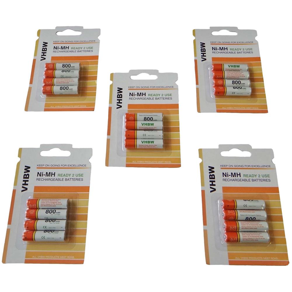vhbw - 20 X Aaa, Micro, R3, Hr03 Batteria 800mah Per Audioline 482, Nova 00, 580, 582, Pro 200 ...