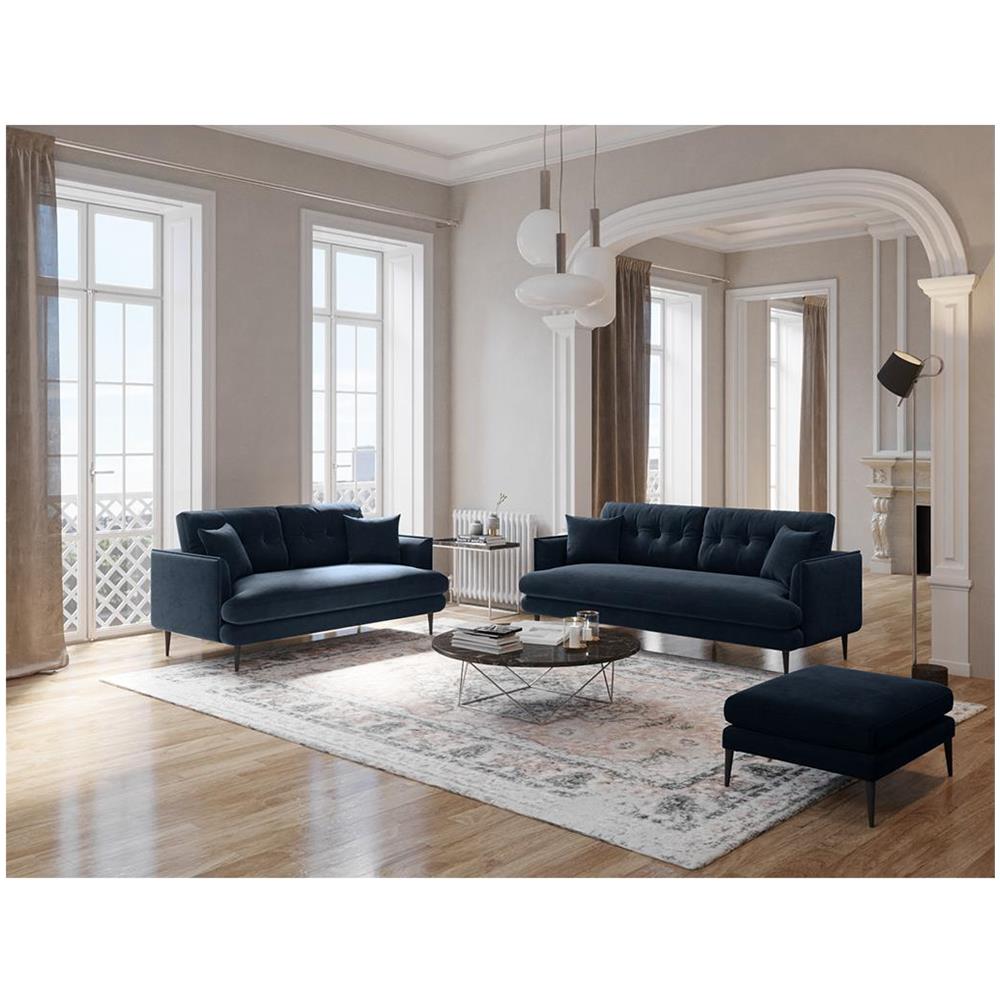 VENTE-UNIQUE - Divano 2 Posti In Velluto Blu Notte - Ganesh - ePRICE