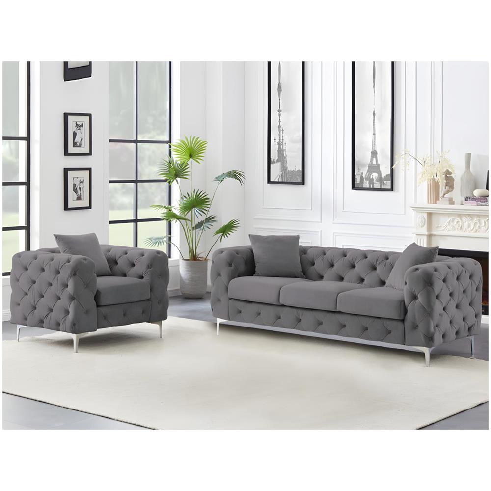 VENTE-UNIQUE - Divano 3 Posti E Poltrona In Velluto Antracite - Edwina ...