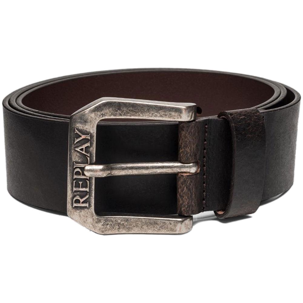 REPLAY - Mens Belt In Brown Leather Silver Buckle - ePRICE
