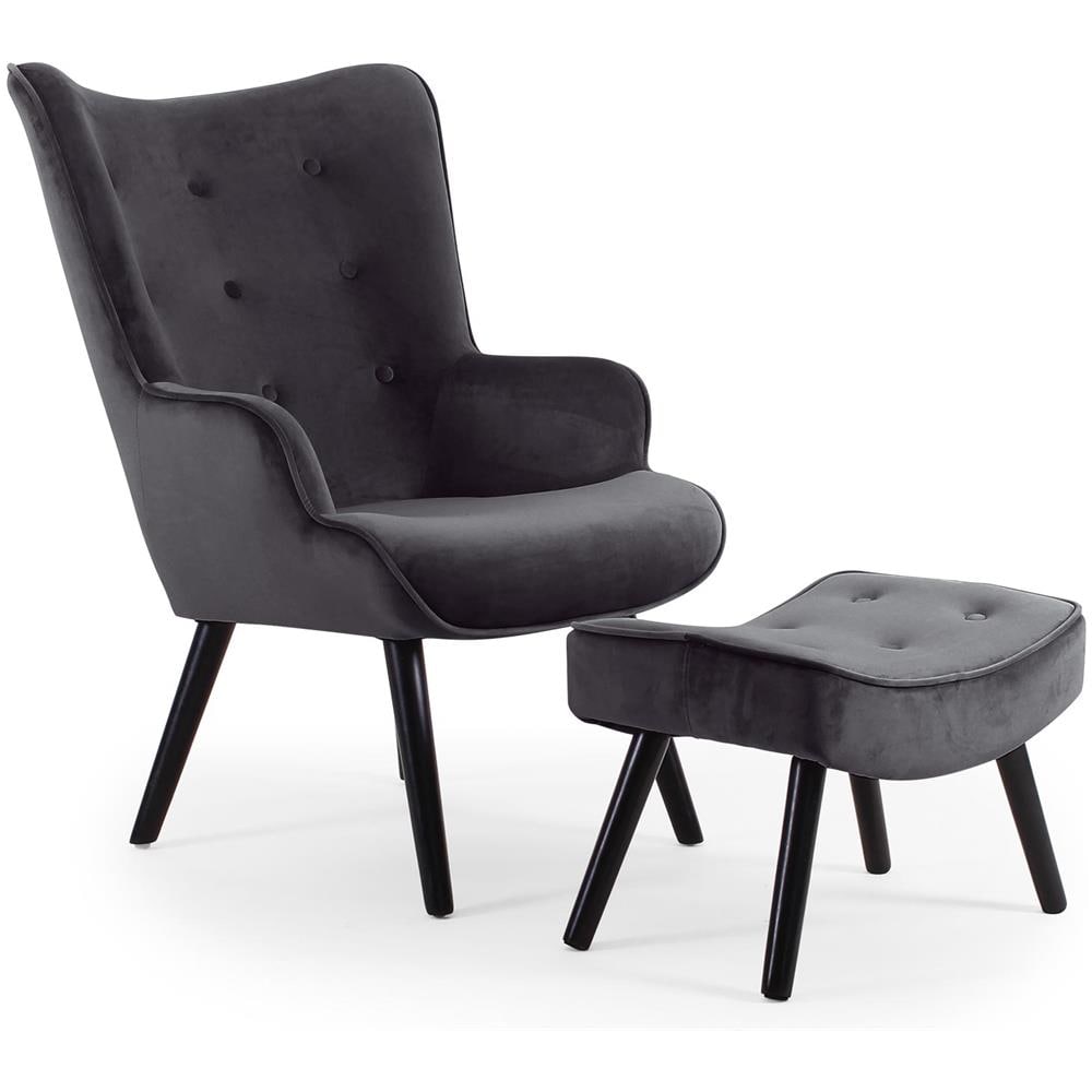 MENZZO - Poltrona Scandinava + Pouf Lylou Velluto Nero - ePRICE