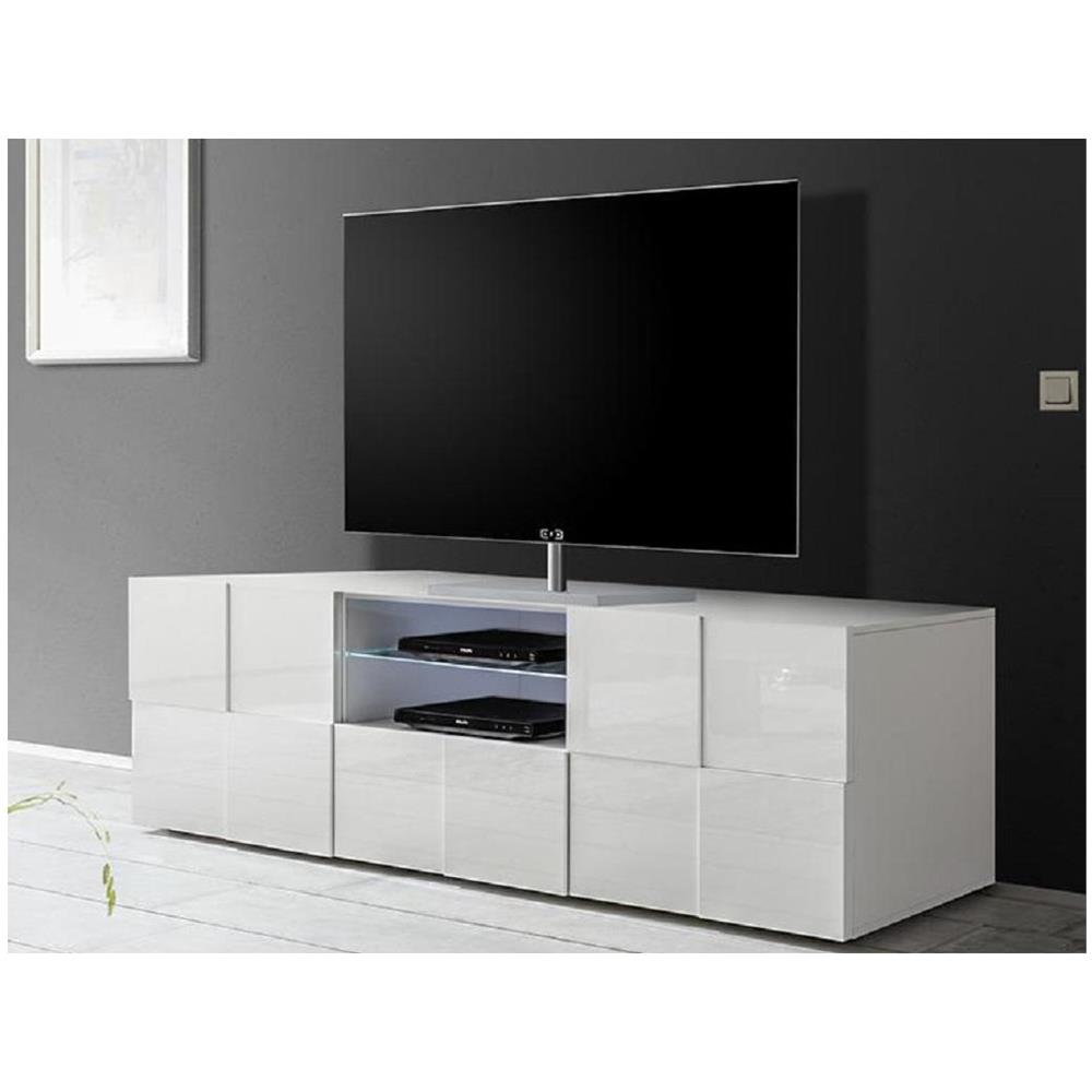 VENTE-UNIQUE - Mobile Con Led E 2 Ante E 1 Cassetto Bianco Laccato - Calisto - ePRICE