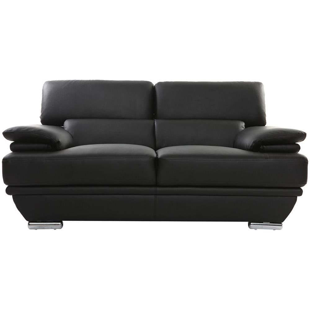 miliboo - Divano Nero In Pelle Design 2 Posti Con Poggiatesta ...