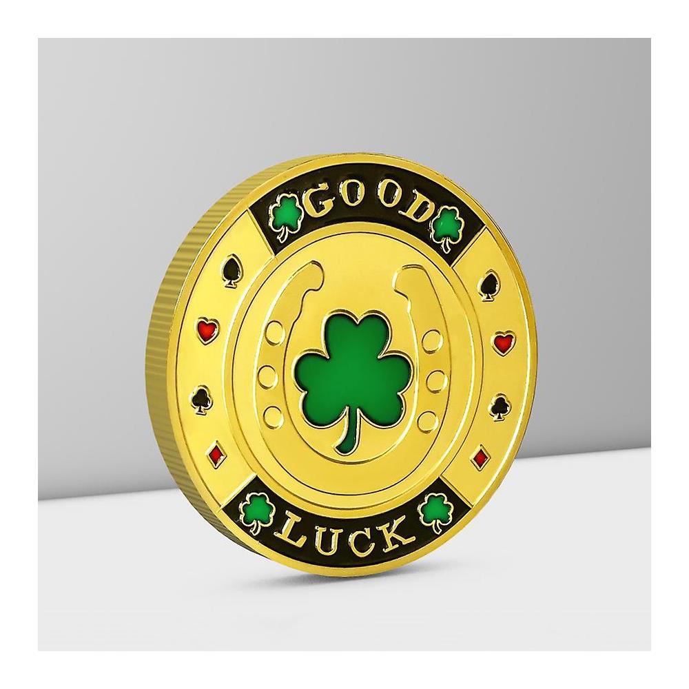 HTN - Gold Green Clover Good Luck Challenge Coin Fashion Poker Card ...