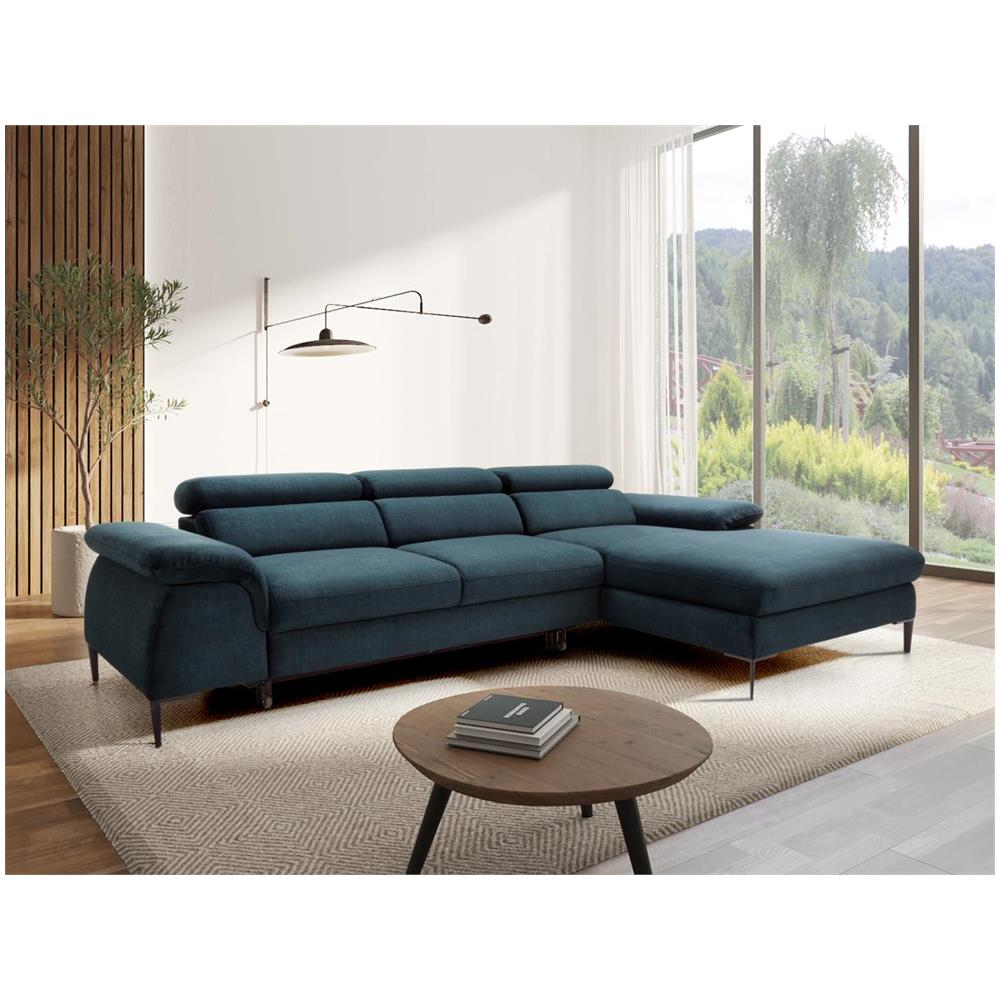 VENTE-UNIQUE - Divano Letto In Velluto Blu Notte - Angolo A Destra ...