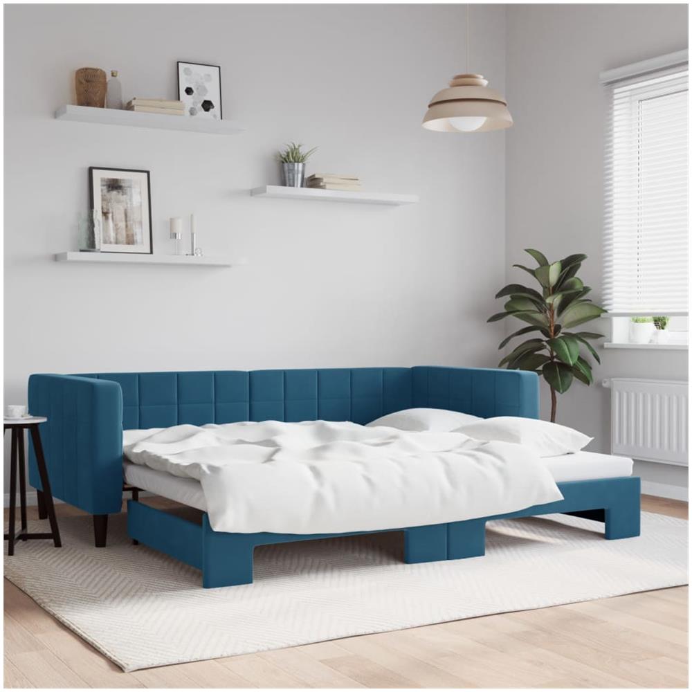 VIDAXL - Divano Letto Con Letto Estraibile Blu 90x200 Cm In Velluto ...