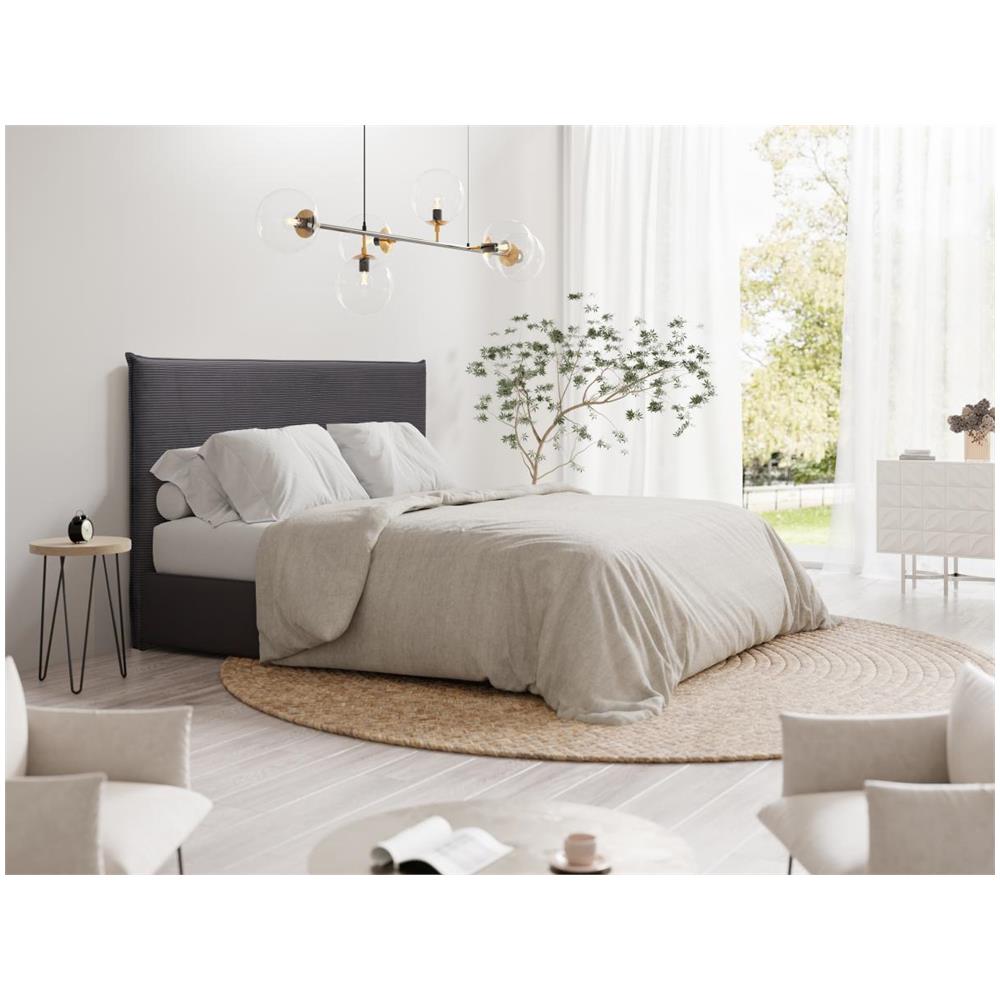 VENTE-UNIQUE - Testata 160 Cm Velluto A Coste Antracite - Ambrilia - ePRICE