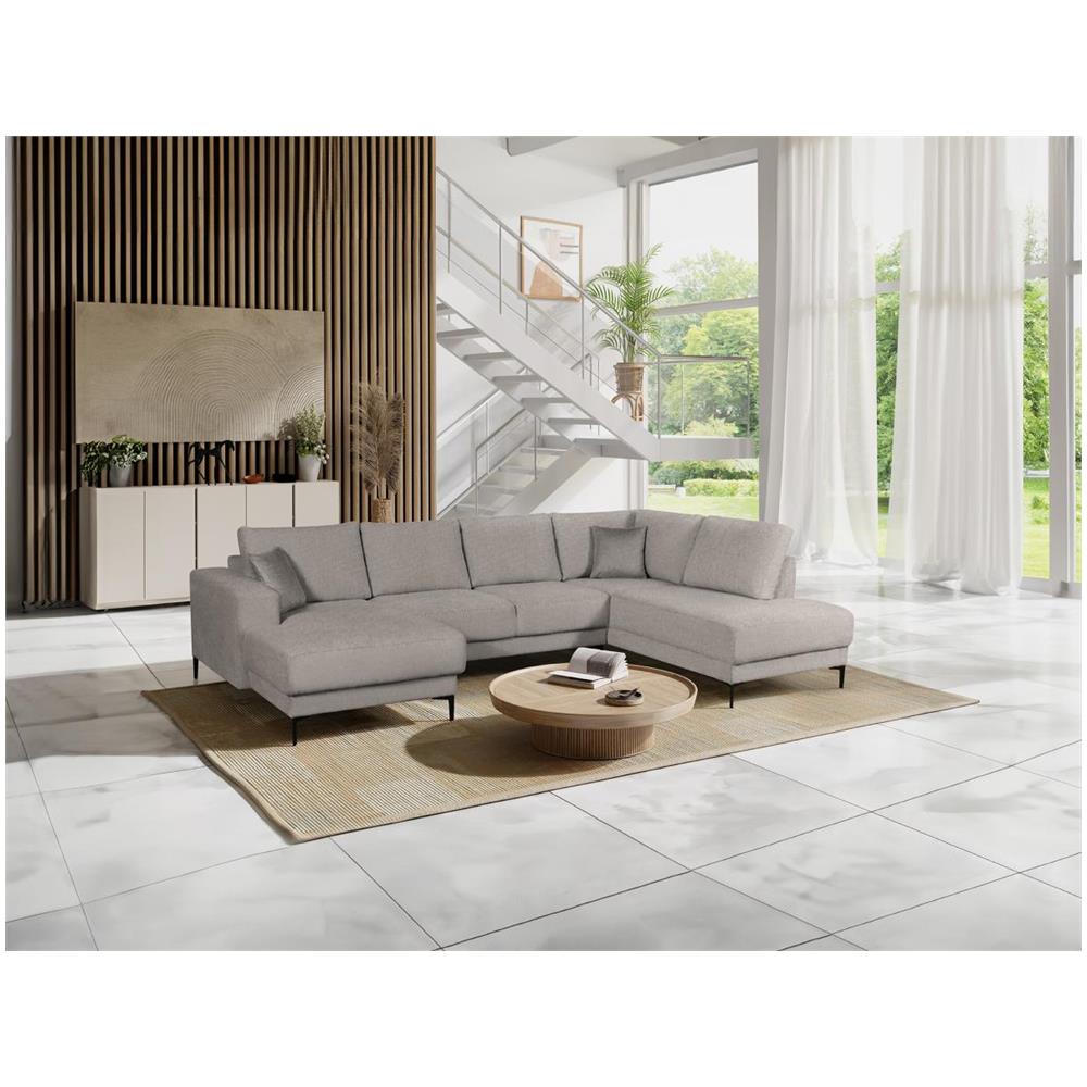 VENTE-UNIQUE - Divano Panoramico In Tessuto Grigio - Angolo A Destra ...