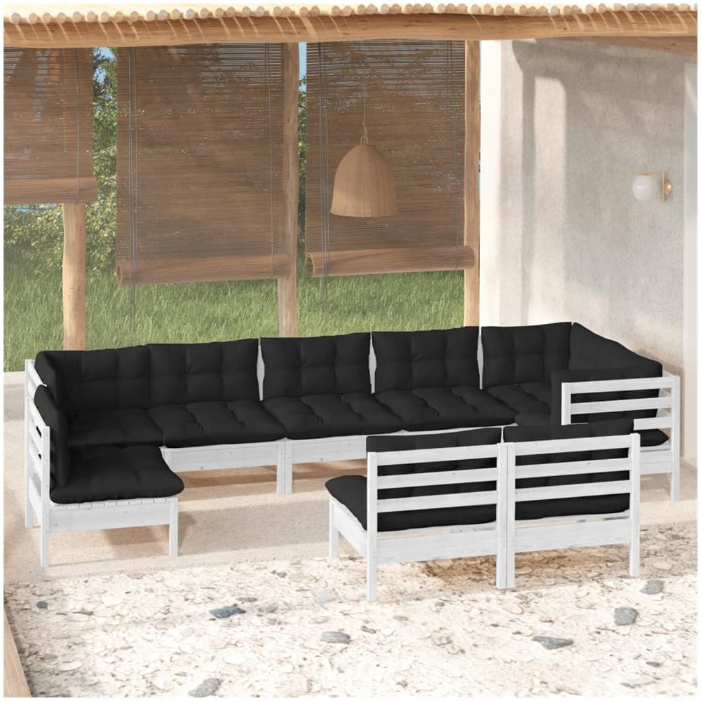 VIDAXL - Set Divani Da Giardino 9 Pz Con Cuscini Bianchi Legno Di Pino ...