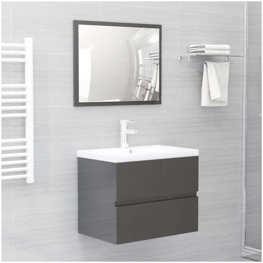 VIDAXL - Set Mobili da Bagno Grigio Lucido in Legno Multistrato - ePRICE