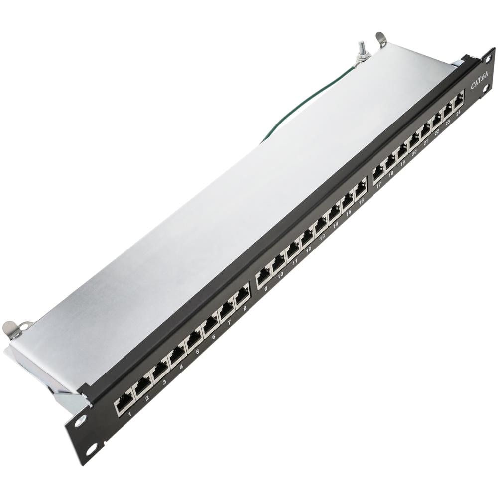 RACKMATIC - Patch panel rack 24 RJ45 Cat. 6A FTP 1U nero con pettine ...