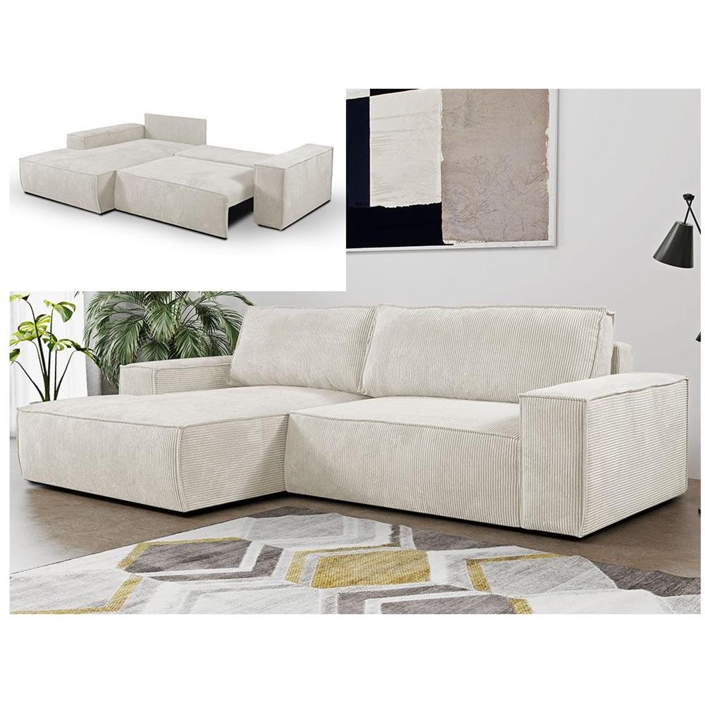 VENTE-UNIQUE - Divano Letto Angolare In Velluto A Coste Beige - Angolo ...