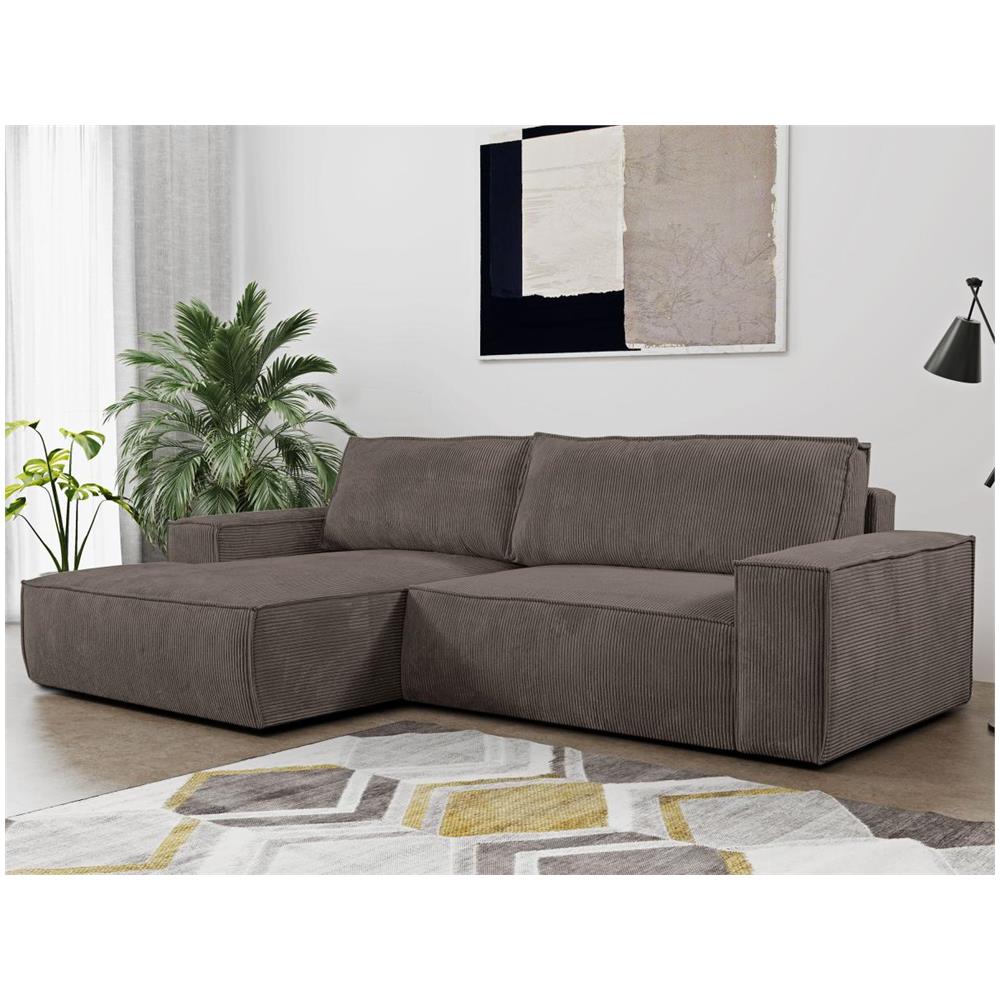 VENTE-UNIQUE - Divano Letto Angolare In Velluto A Coste Marrone ...