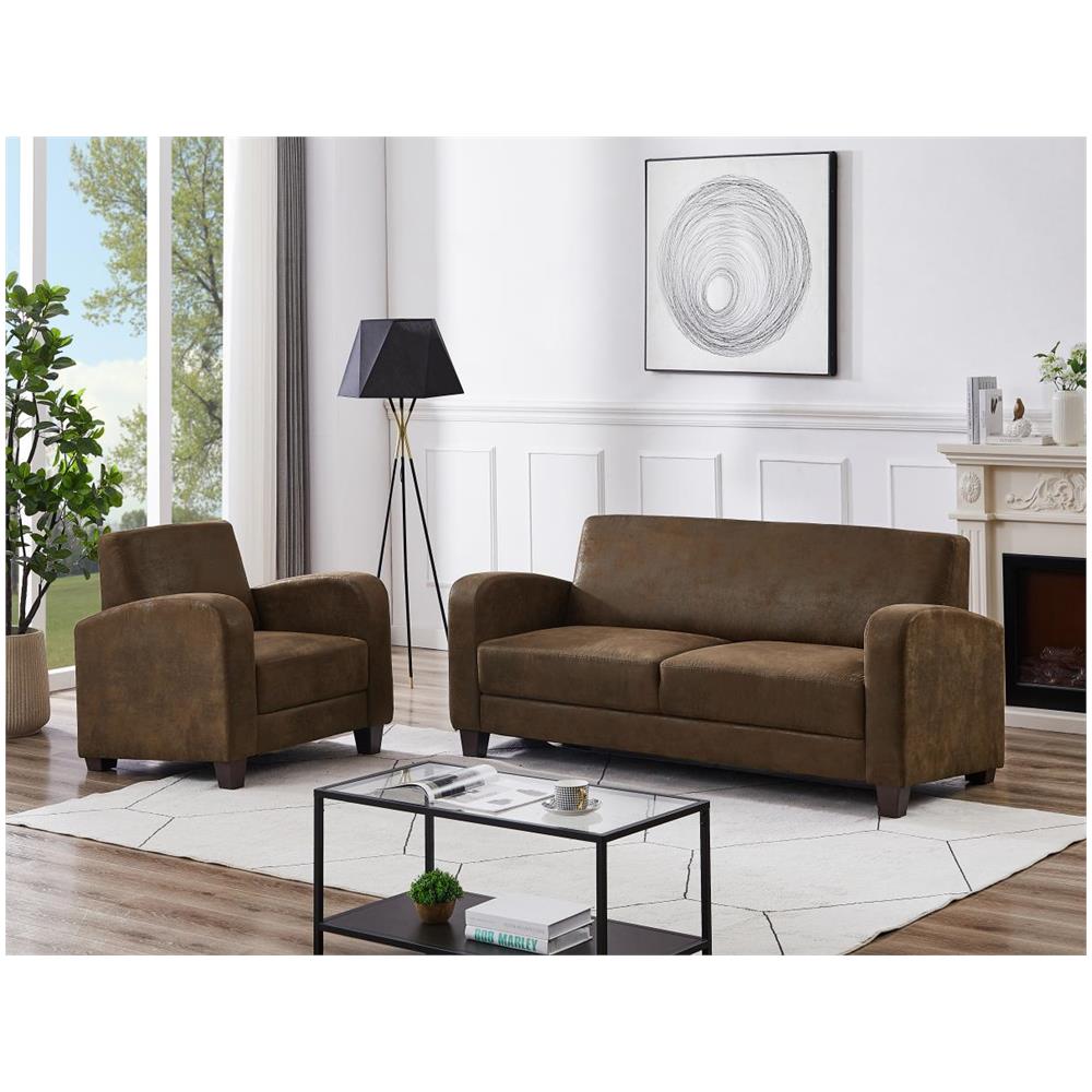 VENTE-UNIQUE - Divano 3 Posti E Poltrona Club In Microfibra Marrone ...