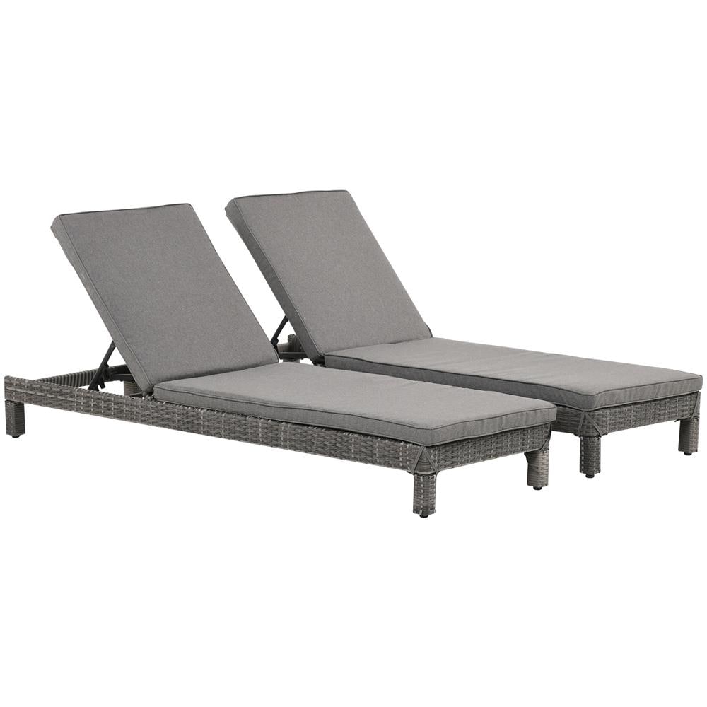 OUTSUNNY - Set 2 Sdraio Da Giardino In Pe Rattan Con Cuscino Imbottito ...