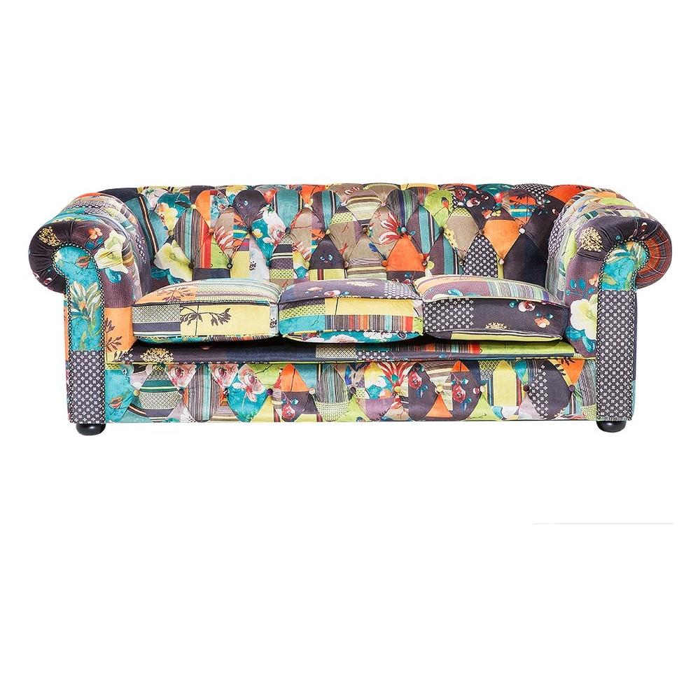 Beliani - Divano Vintage A 3 Posti In Tessuto Multicolore Giallo ...
